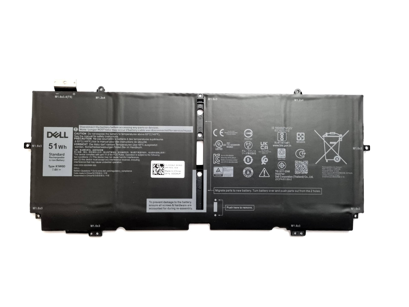 Dell XPS 13 9310 2-in-1 4 Cell 51Wh 7.6V Laptop Battery DD9VF X1W0D 0F ...